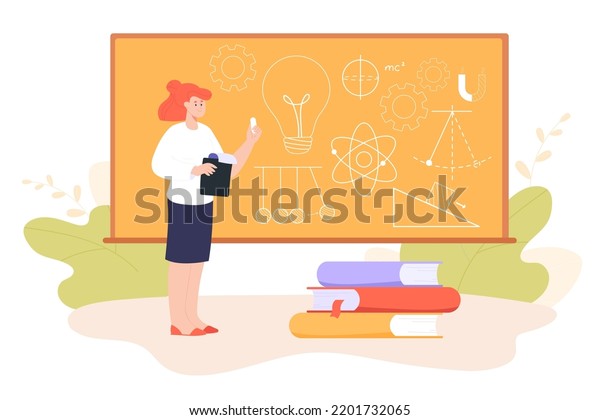 Female Physics Teacher Holding Chalk Next Stock Vector (Royalty Free ...