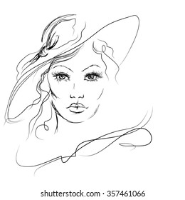 Female Portrait Sketch Vector Stock Vector (Royalty Free) 357461066