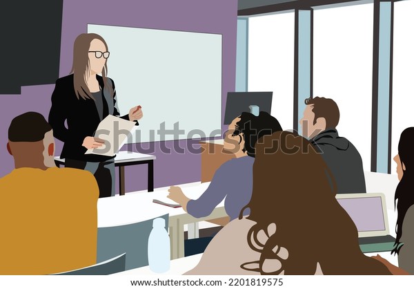 Female Professors Lecturing University Students Class Stock Vector ...