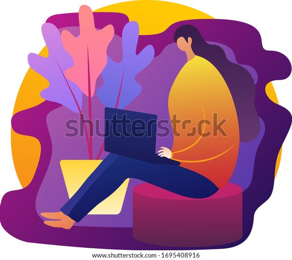 Female Remote Working On Laptop Stock Vector (Royalty Free) 1695408916 ...
