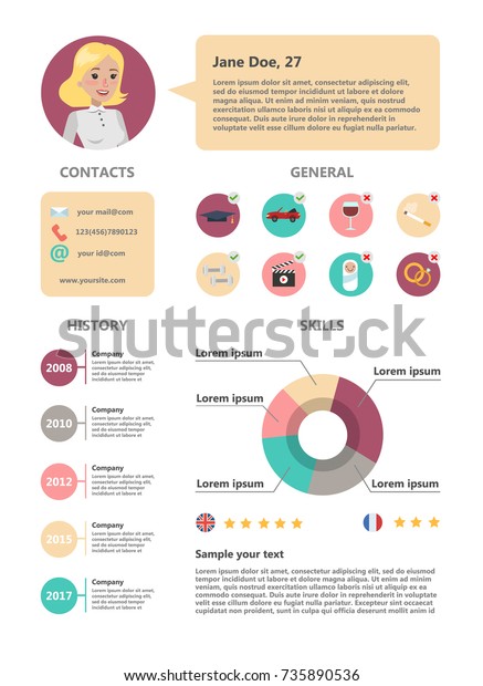 Échantillon de CV féminin. Compétences et : image vectorielle de stock ...