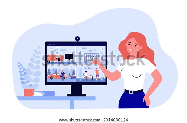 Female Security Service Worker Showing Screen Stock Vector (Royalty ...