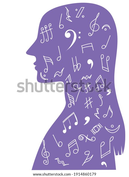 Female Silhouette Musical Notes Inside: เวกเตอร์สต็อก (ปลอดค่าลิขสิทธิ์ ...
