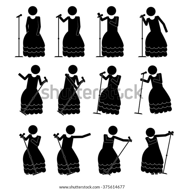 Female Singer Various Move Gown Icon: เวกเตอร์สต็อก (ปลอดค่าลิขสิทธิ์ ...