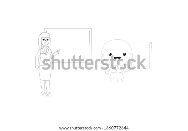 Female Teacher Occupation Vector Outline Illustration Stock Vector ...