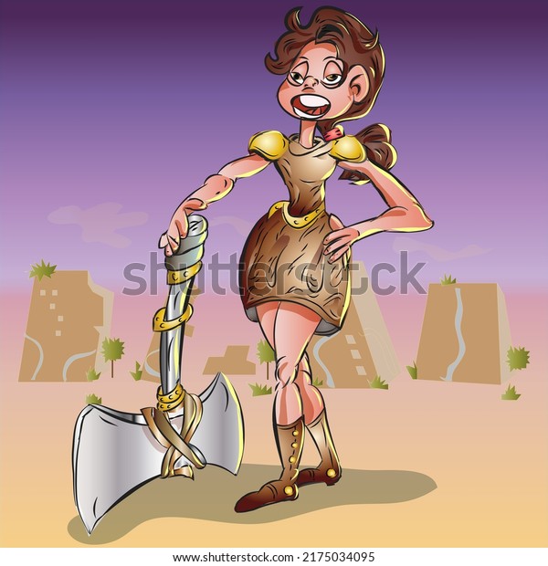 Female Warrior Cartoon Comic Character Vector: เวกเตอร์สต็อก (ปลอดค่า ...