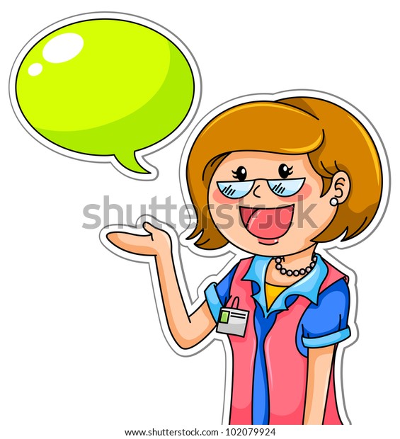 Female Worker Name Tag Presenting Something Stock Vector (Royalty Free ...