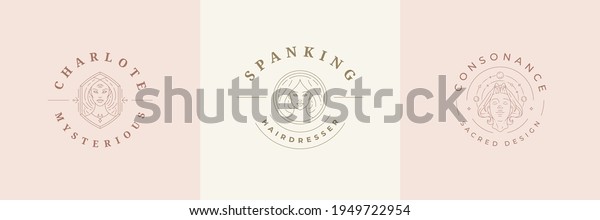 Feminine Logos Emblems Design Templates Set Stock Vector (Royalty Free ...