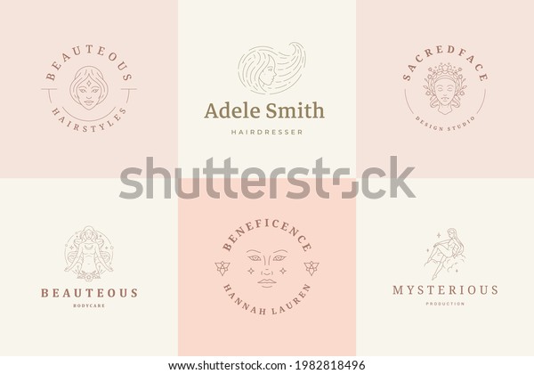 Feminine Logos Emblems Design Templates Set Stock Vector (Royalty Free ...