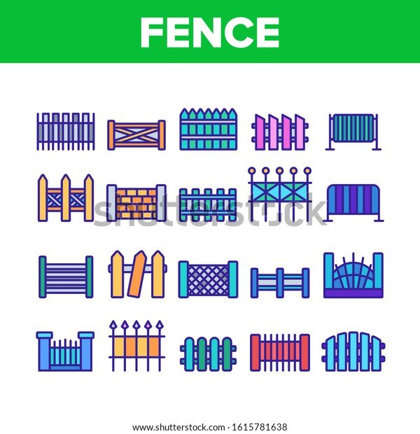 Fence Construction Collection Icons Set Vector Stock Vector (Royalty ...
