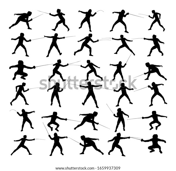 Fencing Player Portrait Vector Silhouette Isolated Stock Vector ...