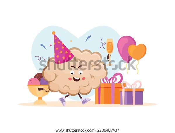 Festive Cartoon Composition Happy Brain Character Stock Vector (Royalty ...