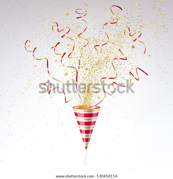 Festive Party Popper Gold Confetti On Stock Vector (Royalty Free ...
