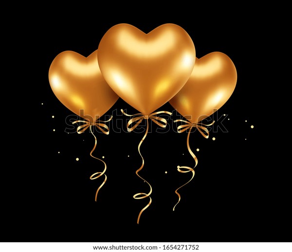 Festive Three 3d Realistic Golden Heart Stock Vector (Royalty Free ...