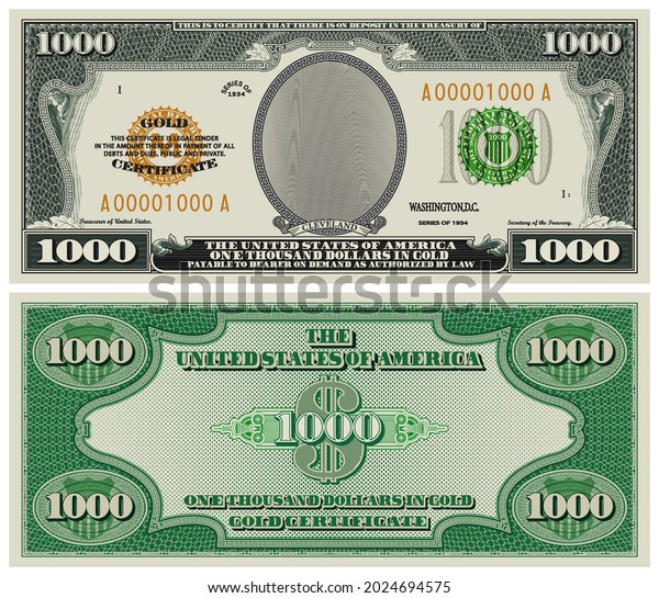 Fictional Obverse Reverse Gold Certificate Face Stock Vector (Royalty ...