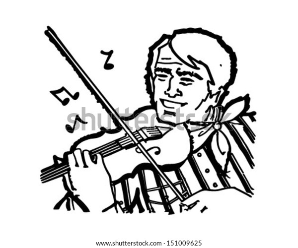 Fiddle Player Retro Clip Art Illustration: เวกเตอร์สต็อก (ปลอดค่า ...