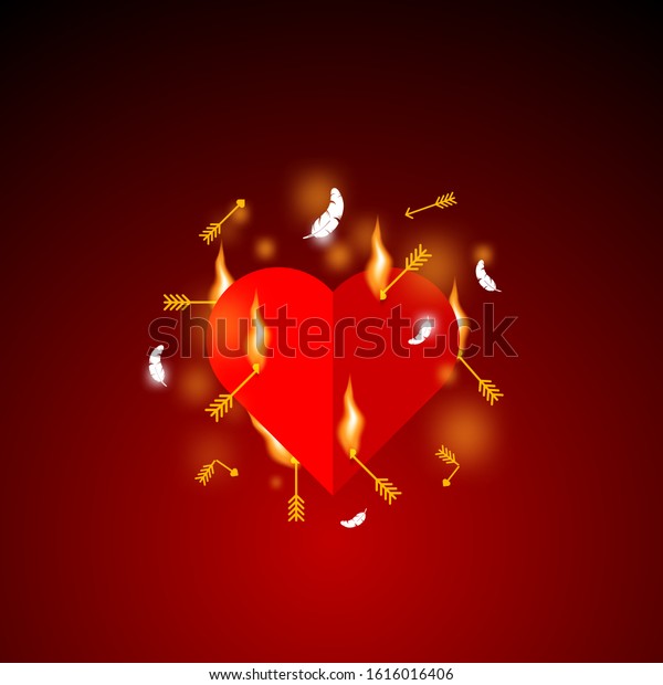 Fiery Heart Pierced By Arrows Stock Vector (Royalty Free) 1616016406 ...