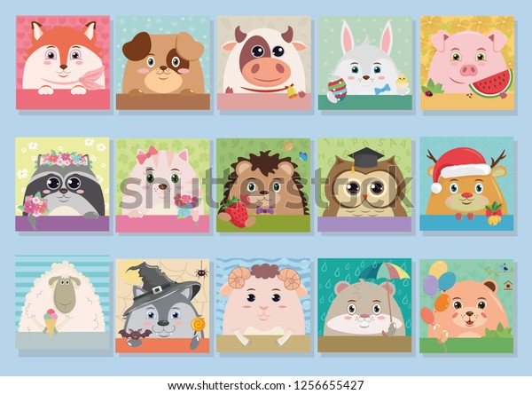 Fifteen Vector Cartoon Animals Stock Vector (Royalty Free) 1256655427 ...