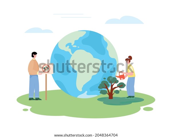 Fighting Deforestation Earth Banner Poster Template Stock Vector ...