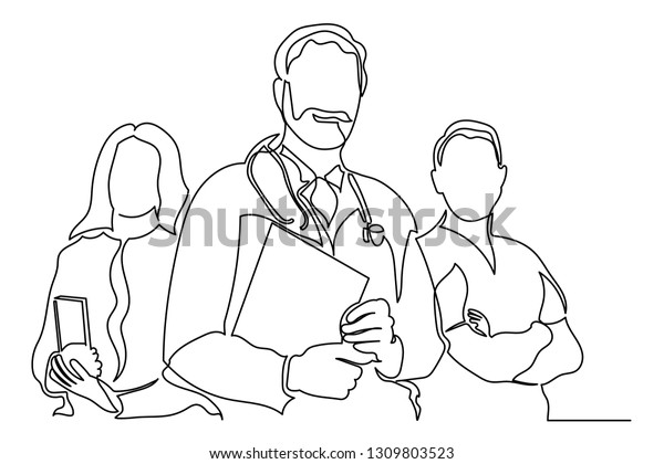 Figure Continuous Line Group People Doctors Stock Vector (Royalty Free ...