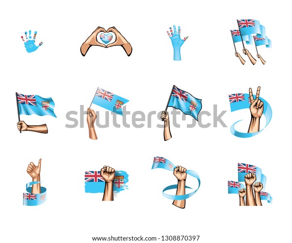Fiji Flag Hand On White Background Stock Vector (Royalty Free ...
