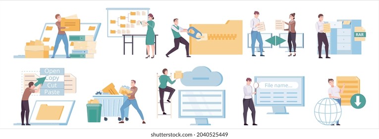 File Management Set Isolated Icons Flat Stock Vector (Royalty Free ...