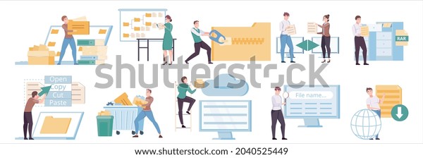 File Management Set Isolated Icons Flat Stock Vector (Royalty Free ...