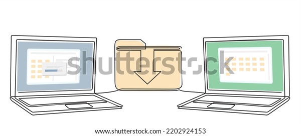 File Transfercontinuous Line Drawing Two Laptops Stock Vector (Royalty ...