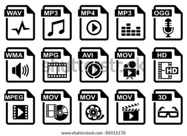 File Type Icons Audio Video Set Stock Vector (Royalty Free) 86016178 ...