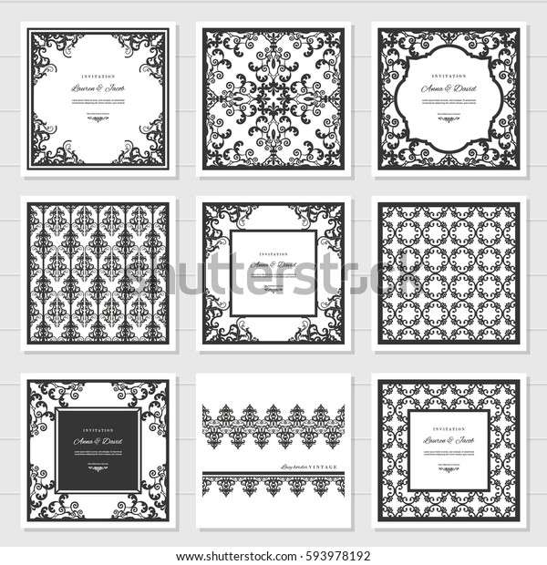 Filigree Frames Decorative Panels Set Laser: เวกเตอร์สต็อก (ปลอดค่า ...