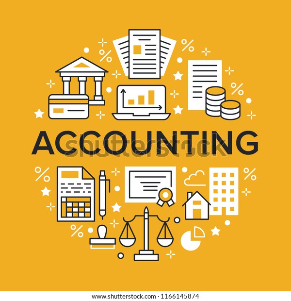 Financial accounting circle poster with flat line icons. Bookkeeping ...