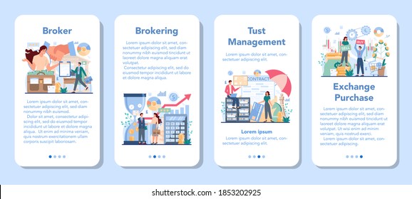 Financial Broker Mobile Application Banner Set Stock Vector (Royalty ...