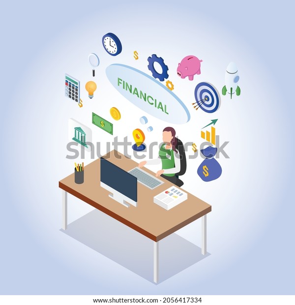 Financial Manager Working 3d Isometric Vector Stock Vector (Royalty ...