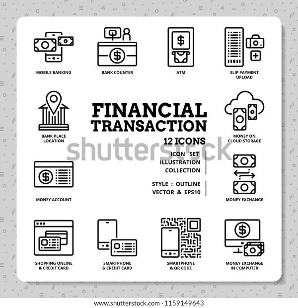 Financial Transaction Icon Set By Outline Stock Vector (Royalty Free ...