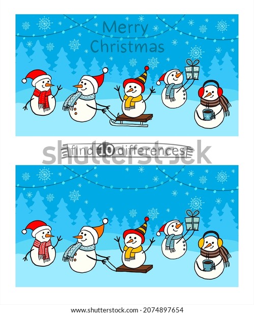 Find 10 Differences Snowmen Logic Puzzle Stock Vector (Royalty Free ...