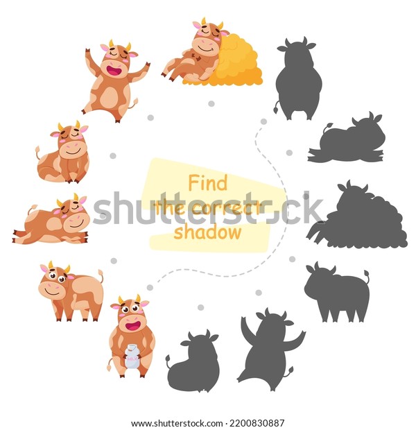 Find Correct Shadow Funny Cow Vector Stock Vector (Royalty Free ...