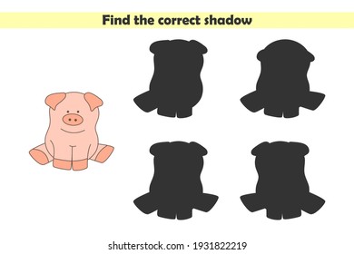 Find Correct Shadows Cute Pig Educational Stock Vector (Royalty Free ...