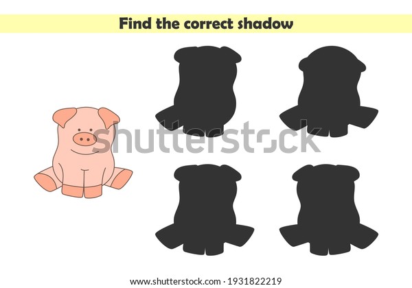 Find Correct Shadows Cute Pig Educational Stock Vector (Royalty Free ...