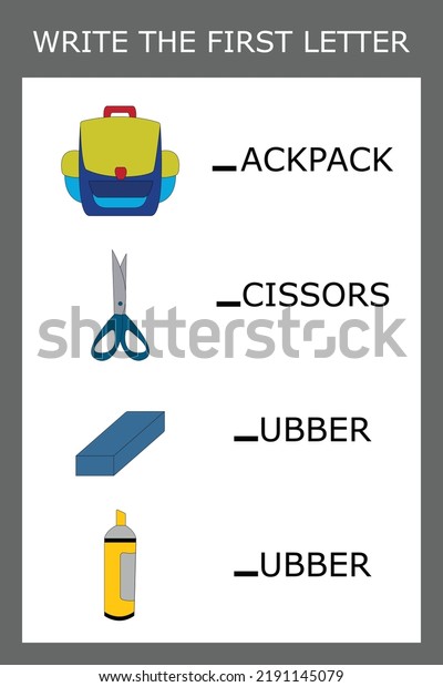 Find First Letter Word Educational Game Stock Vector (Royalty Free ...