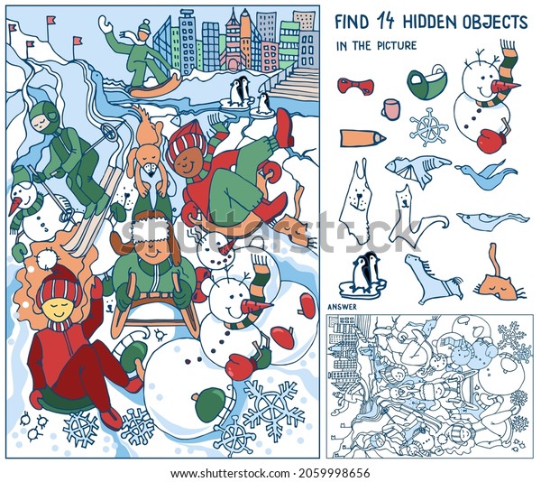 Find Hidden Objects People Snowman Having Stock Vector (Royalty Free ...
