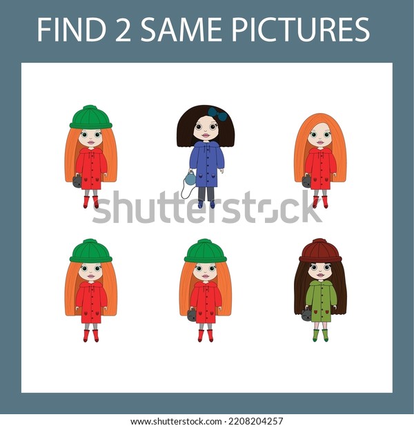 Find Pair Game Girls Worksheet Preschool Stock Vector (Royalty Free ...