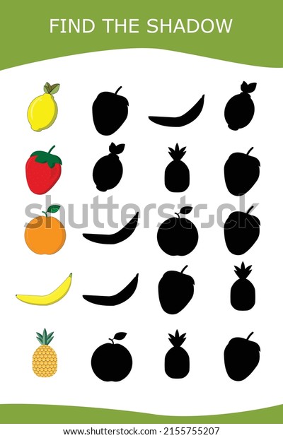 Find Shadow Fruites Preschool Worksheet Kids Stock Vector (Royalty Free ...