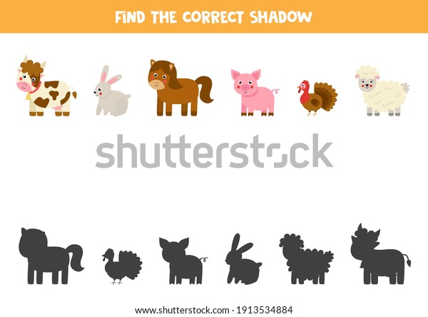 Find Shadows Farm Animals Educational Logical Stock Vector (Royalty ...