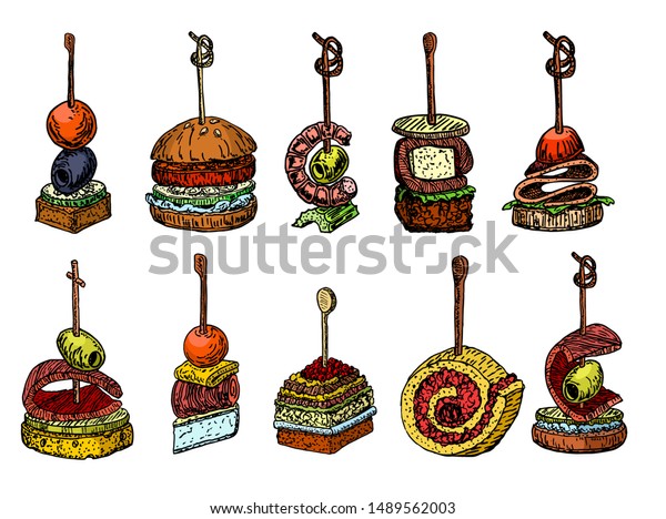 Finger Food Vector Sketch Hand Drawn Stock Vector (Royalty Free) 1489562003