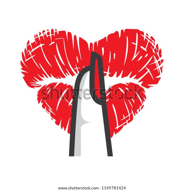 finger on lips.Dont tell lips vector logo icon illustration.