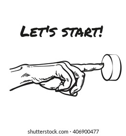 Finger Presses Red Button Hand Sketch Stock Vector (Royalty Free ...