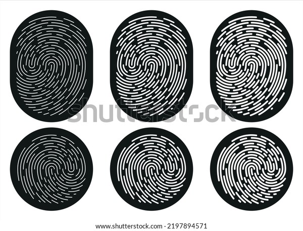 Fingerprint Identification Symbol Icon Set Flat Stock Vector (Royalty ...