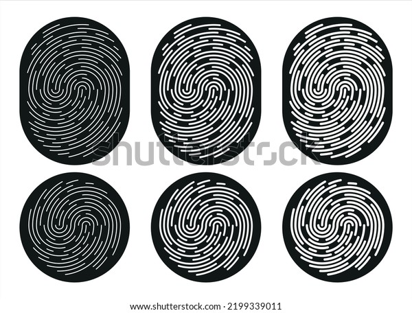 Fingerprint Identification Symbol Icon Set Flat Stock Vector (Royalty ...