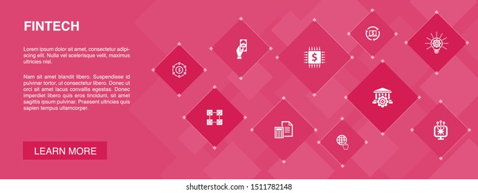 Fintech Banner 10 Icons Conceptfinance Technology: vector de stock ...