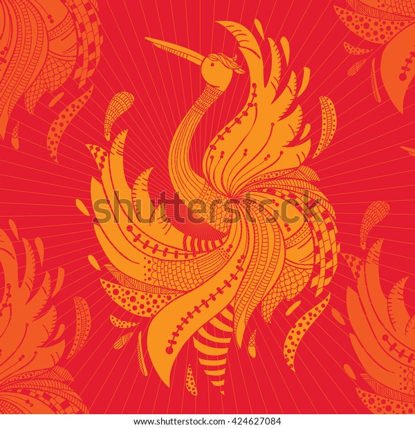 Fire Bird Zentangle Style On Red Stock Vector (Royalty Free) 424627084 ...